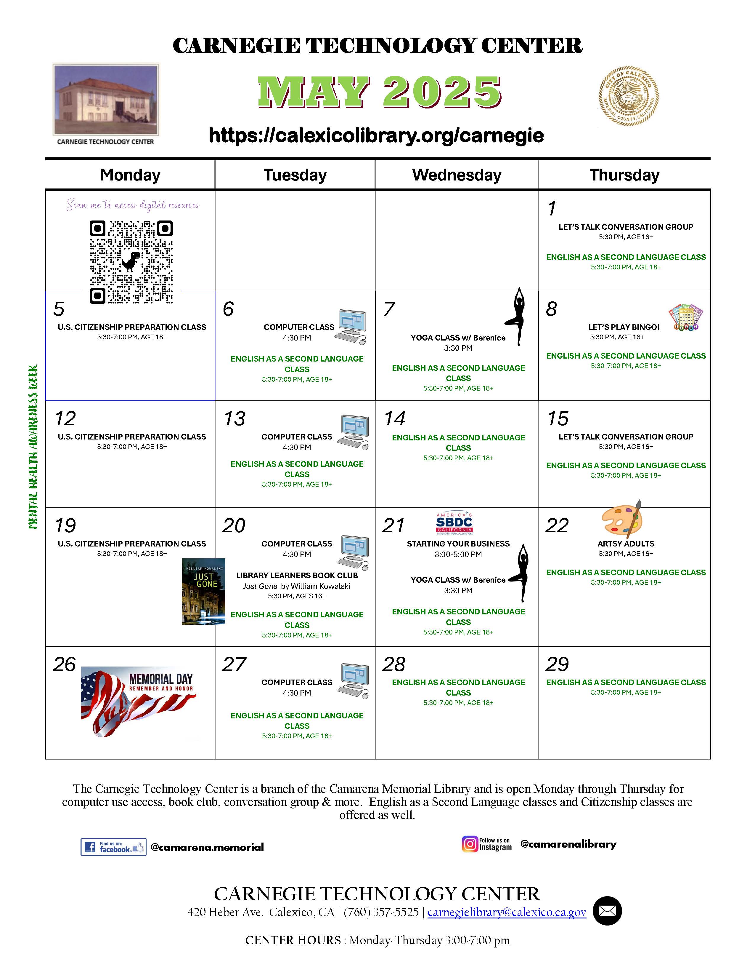 Carnegie Calendar | Camarena Memorial Library